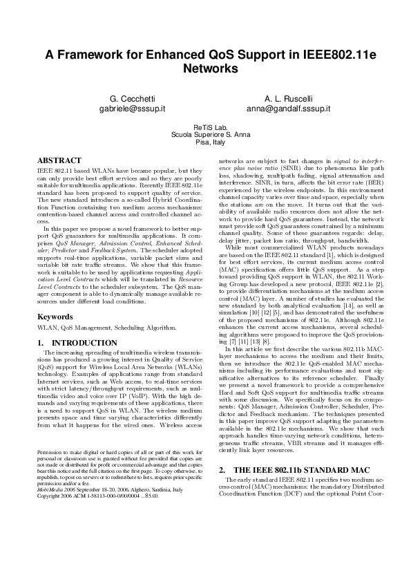 (PDF) A framework for enhanced QoS support in IEEE802.11e networks