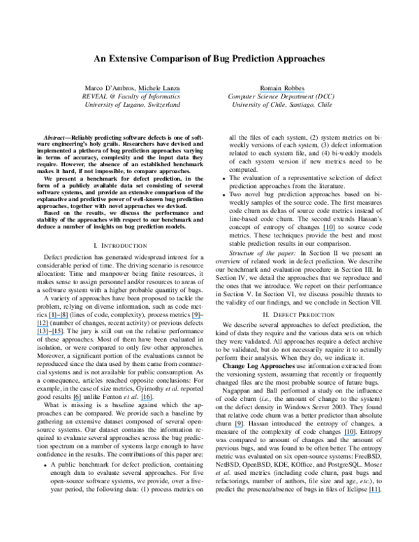 (PDF) An extensive comparison of bug prediction approaches