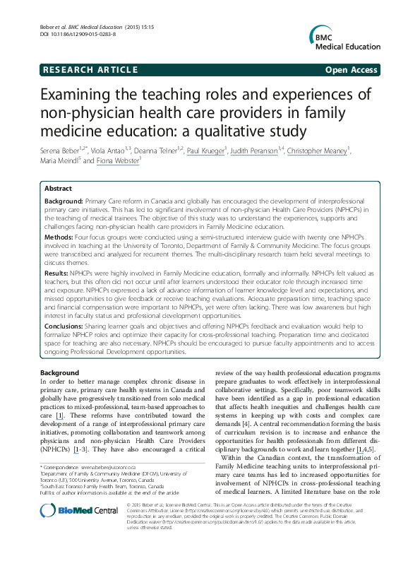 (PDF) Examining the teaching roles and experiences of non-physician ...