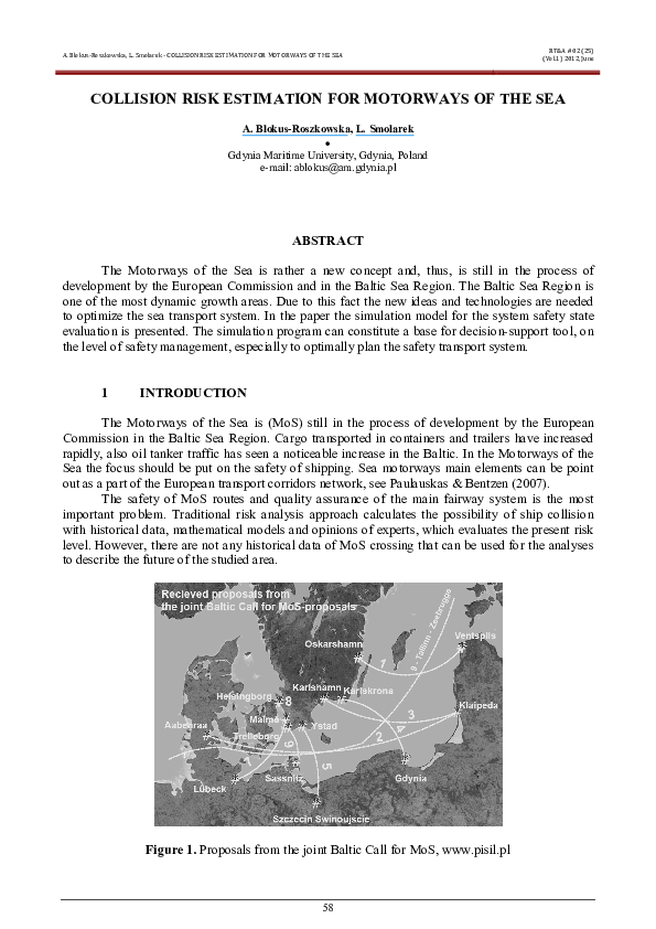 (PDF) Collision risk estimation for motorways of the sea