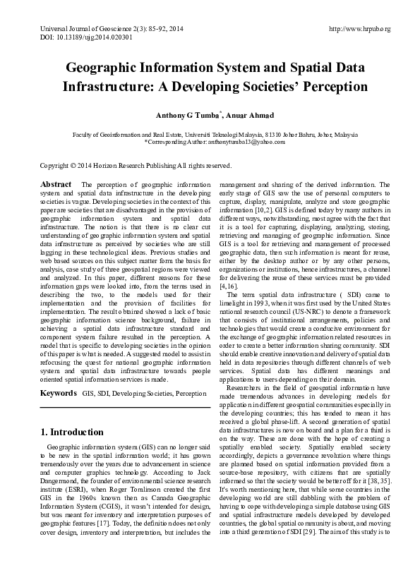 (PDF) Geographic Information System and Spatial Data Infrastructure: A Developing Societies ...