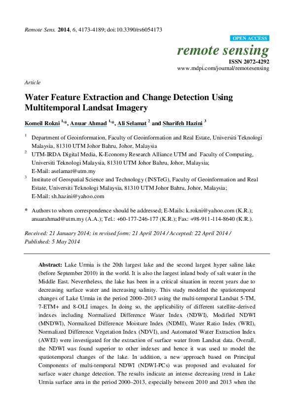 (PDF) Water Feature Extraction and Change Detection Using Multitemporal ...