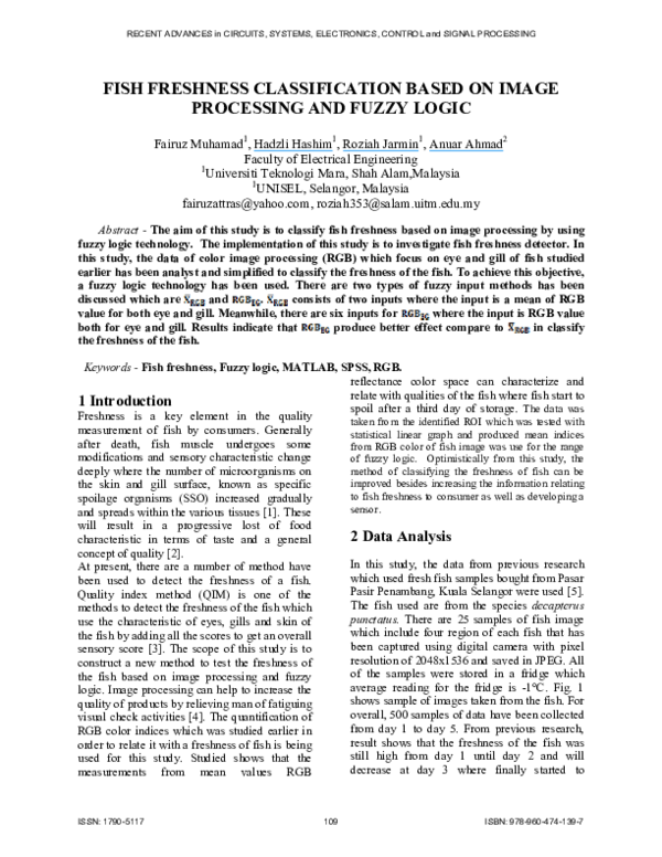(PDF) Fish freshness classification based on image processing and fuzzy logic