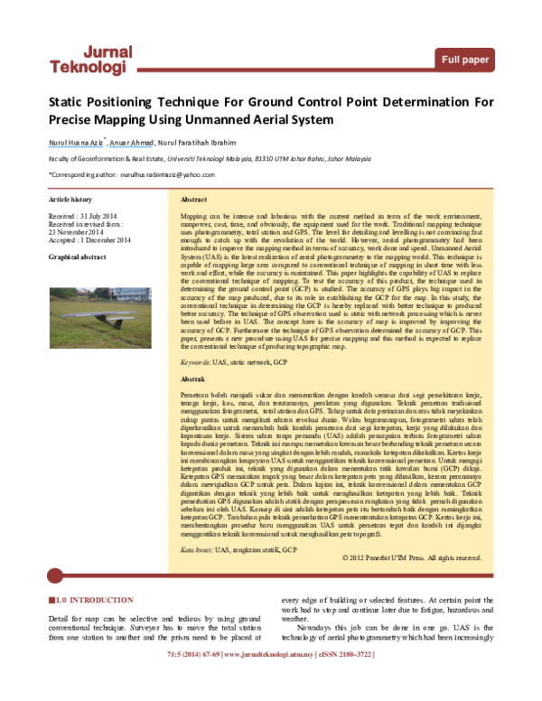 Pdf Static Positioning Technique For Ground Control Point Determination For Precise Mapping