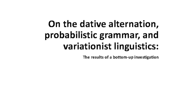 (PDF) On the dative alternation, probabilistic grammar, and ...
