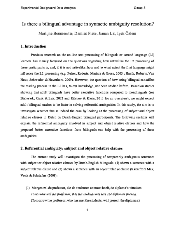 Pdf Is There A Bilingual Advantage In Syntactic Ambiguity Resolution