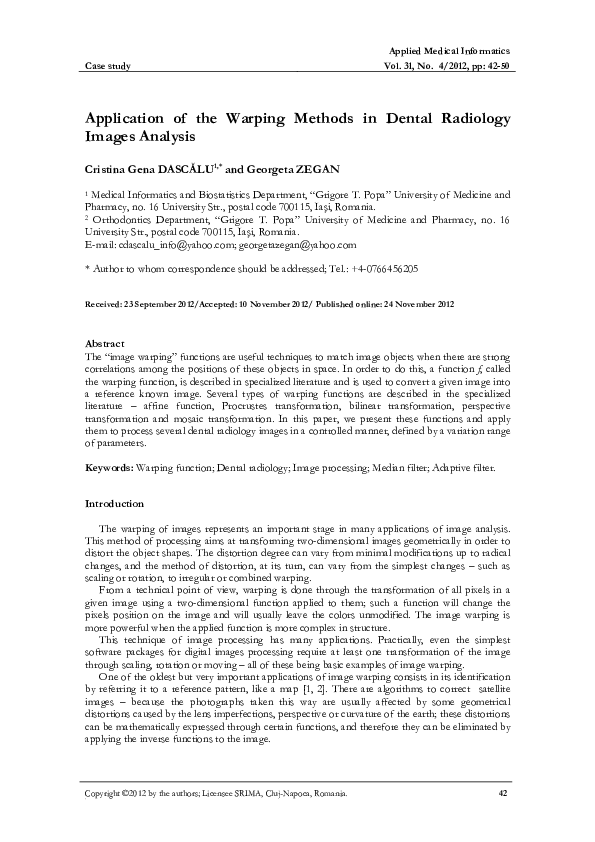 (PDF) Application of the Warping Methods in Dental Radiology Images ...