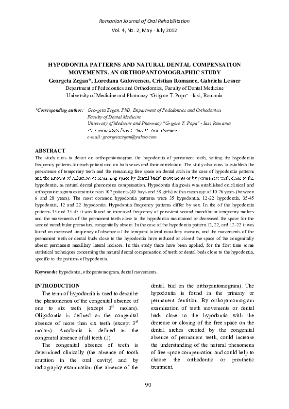 (PDF) HYPODONTIA PATTERNS AND NATURAL DENTAL COMPENSATION MOVEMENTS. AN ...