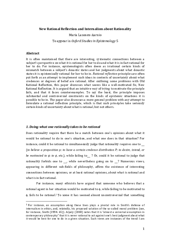(PDF) New Rational Reflection and Internalism about Rationality
