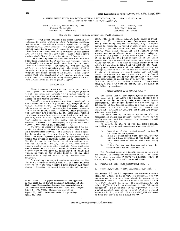 Pdf A Hybrid Expeft System For Faulted Section Identification Fault Type Classification And