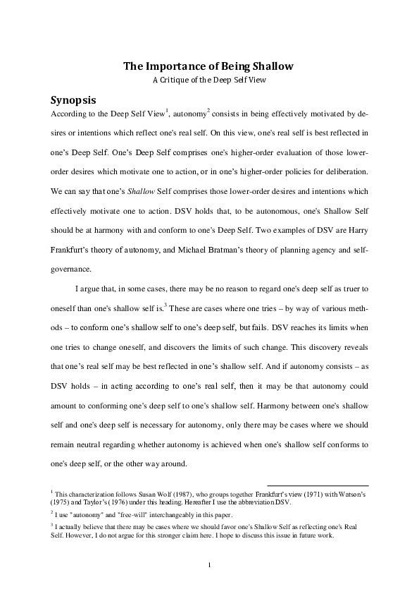 (PDF) The Importance of Being Shallow: A Critique of the Deep Self View