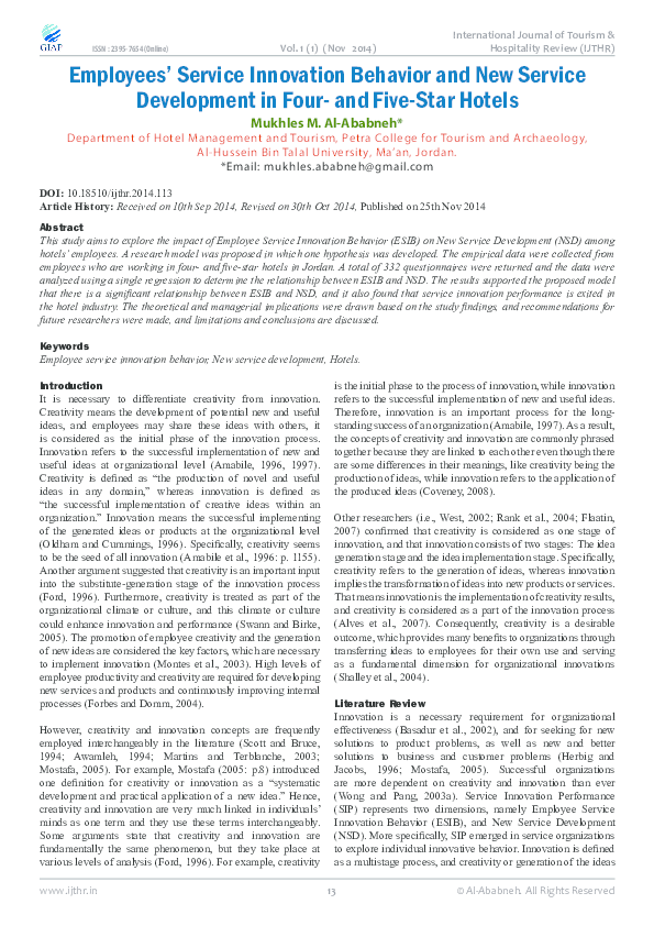 (PDF) Employees’ Service Innovation Behavior and New Service Development in Four- and Five-Star ...