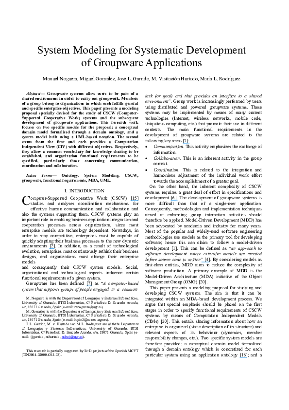 Pdf System Modeling For Systematic Development Of Groupware Applications