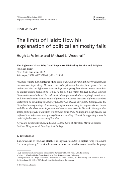 (PDF) The limits of Haidt: How his explanation of political animosity fails