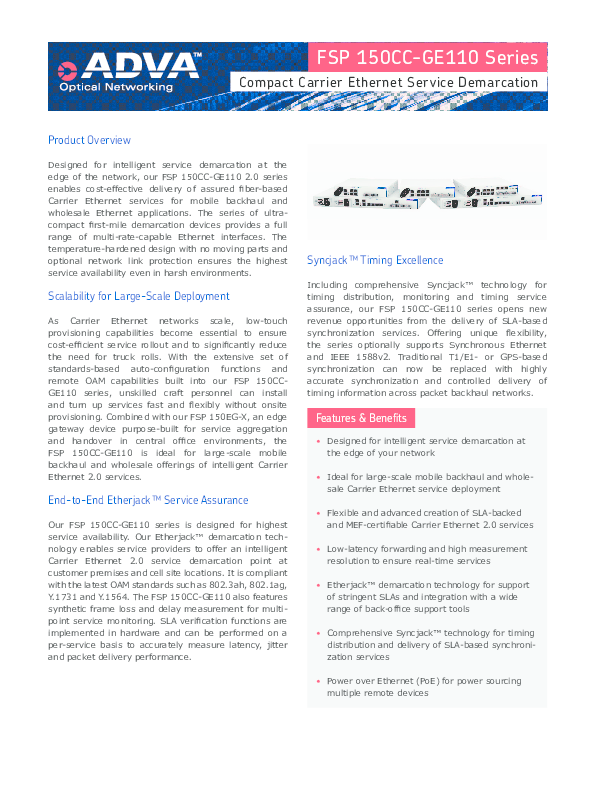 (PDF) Compact Carrier Ethernet Service Demarcation Product Overview