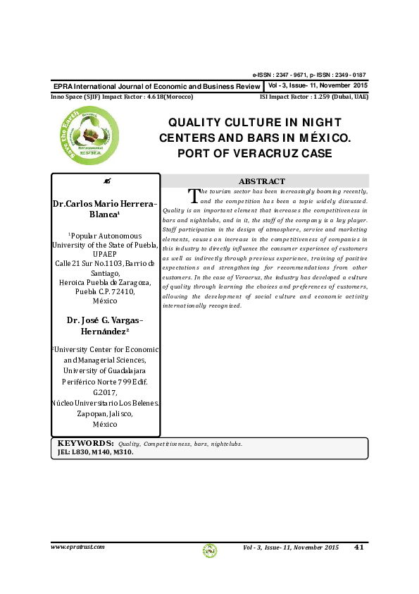 (PDF) Quality Culture in Night Centers and Bars in Mexico. Port of ...
