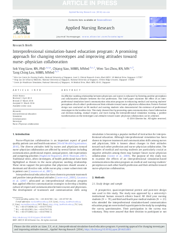 (PDF) Interprofessional simulation-based education program: a promising approach for changing ...