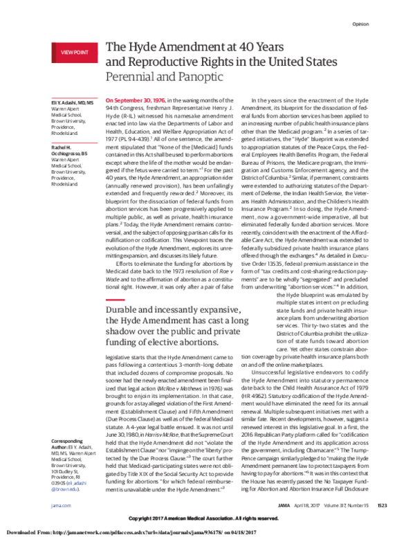 (PDF) The Hyde Amendment at 40 Years and Reproductive Rights in the ...