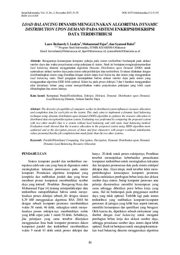 Pdf Load Balancing Dinamis Menggunakan Algoritma Dynamic Distribution Upon Demand Pada Sistem