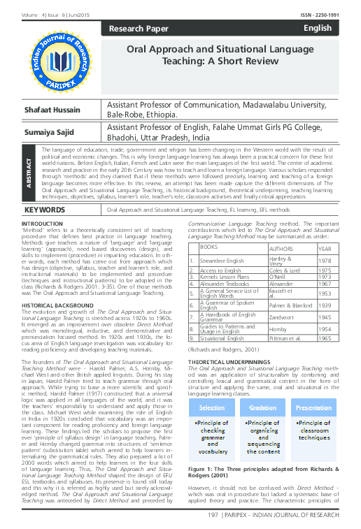 (PDF) Oral Approach and Situational Language Teaching: A Short Review