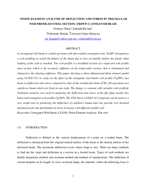 Pdf Finite Element Analysis Of Deflection And Stress In Triangular