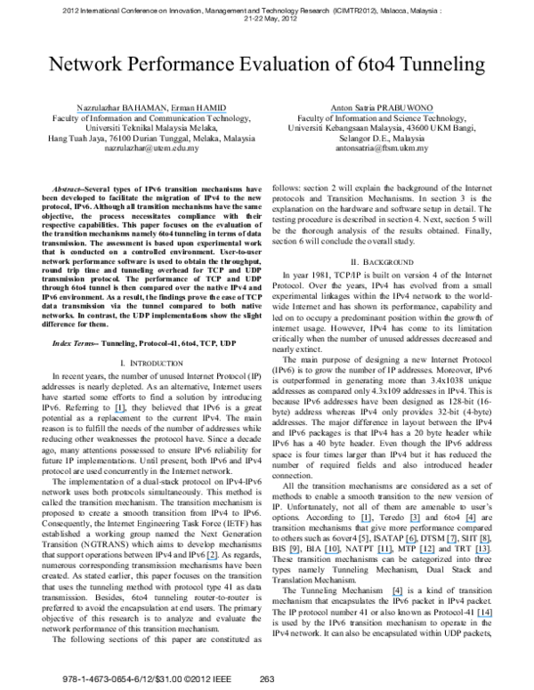 (PDF) Network performance evaluation of 6to4 tunneling