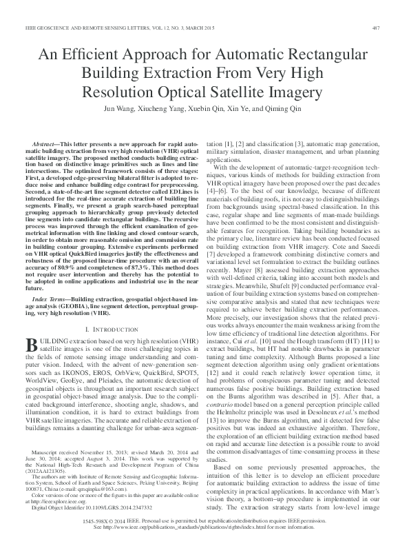 An Efficient Approach For Automatic Rectangular Building Extraction From Very High Resolution