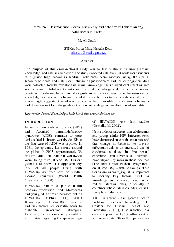(PDF) The Kimcil Phenomenon: Sexual Knowledge and Safe Sex Behaviour Among Adolescents In Kediri