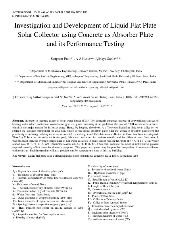(PDF) Concrete-Based Liquid Flat Plate Solar Collector