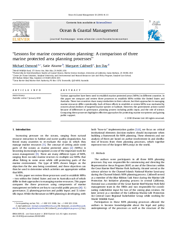 (PDF) “Lessons for marine conservation planning: A comparison of three ...