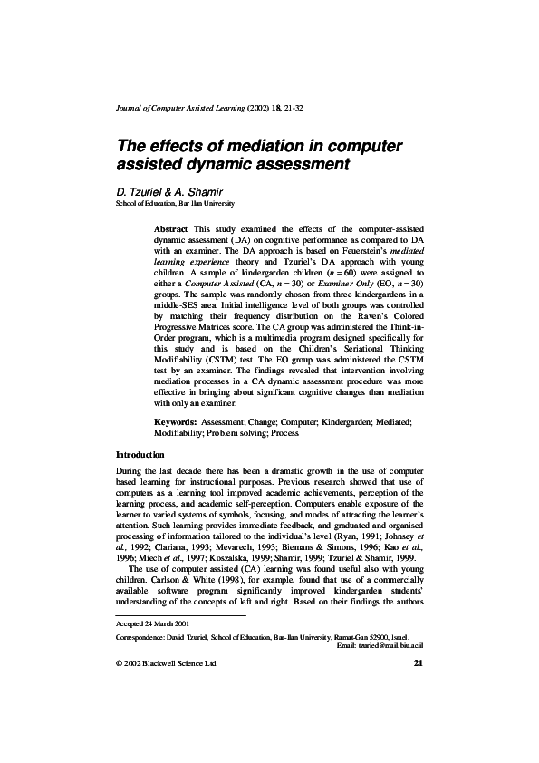 (PDF) The effects of mediation in computer assisted dynamic assessment