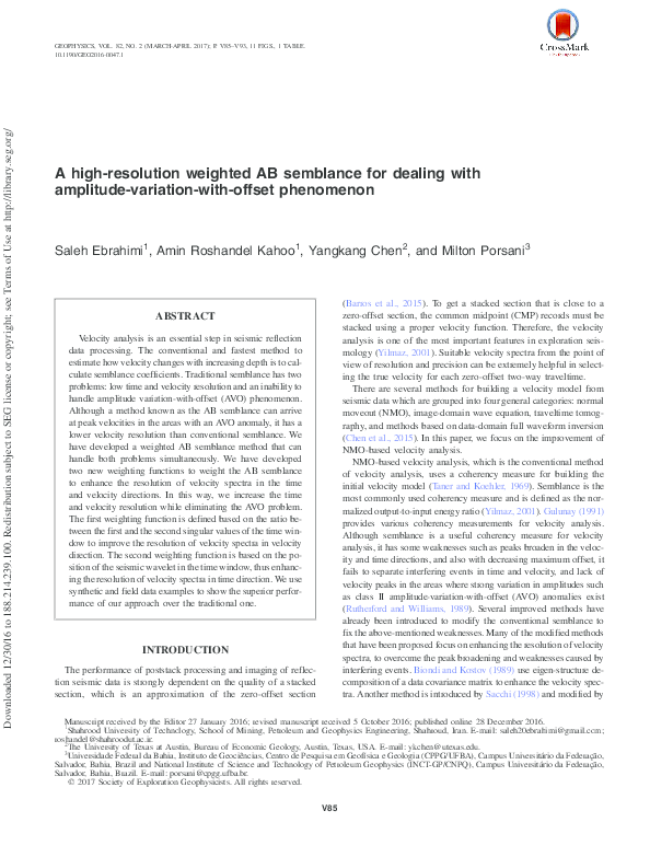 (PDF) A high-resolution weighted AB semblance for dealing with amplitude-variation-with-offset ...