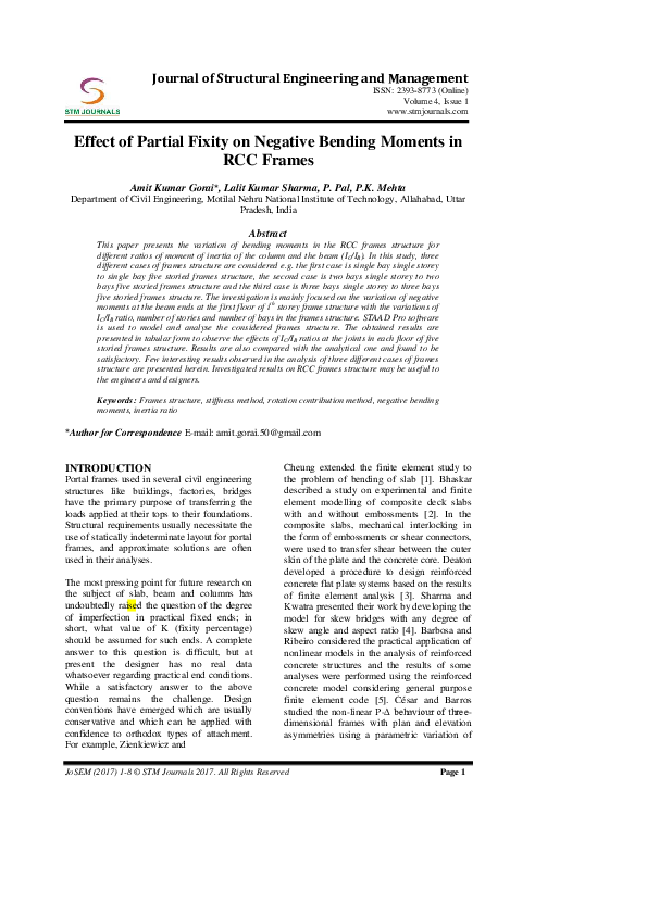 (PDF) Effect of Partial Fixity on Negative Bending Moments in RCC Frames