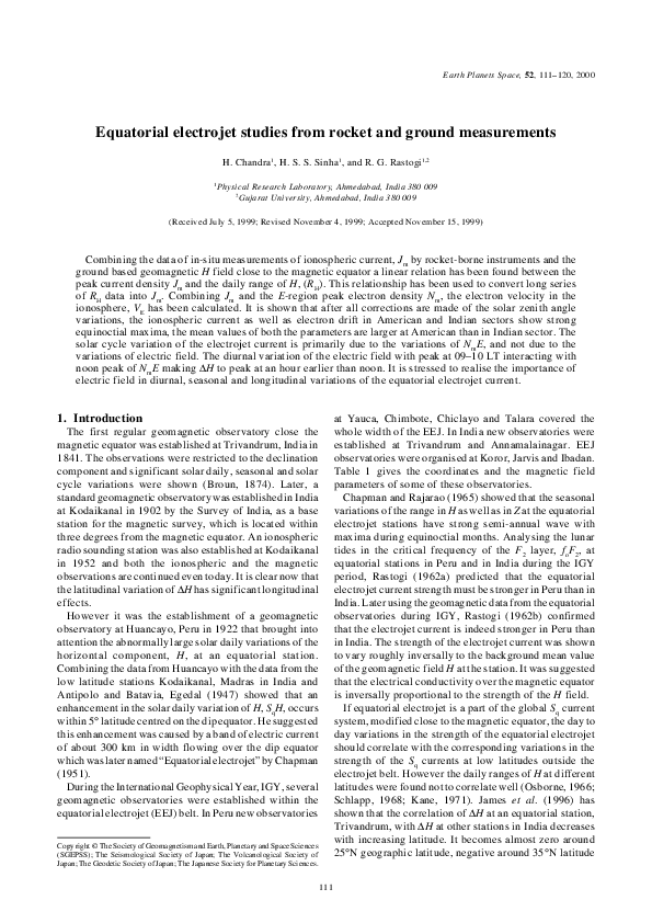 (PDF) Equatorial electrojet studies from rocket and ground measurements
