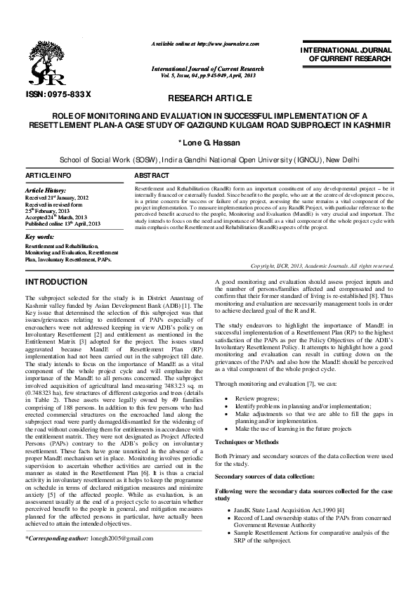 (PDF) ROLE OF MONITORING AND EVALUATION IN SUCCESSFUL IMPLEMENTATION OF ...