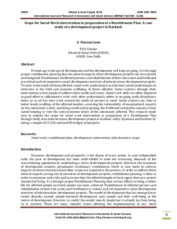 (PDF) Scope for Social Work intervention in preparation of a ...