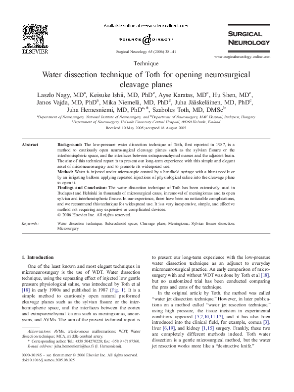 (PDF) Water dissection technique of Toth for opening neurosurgical ...