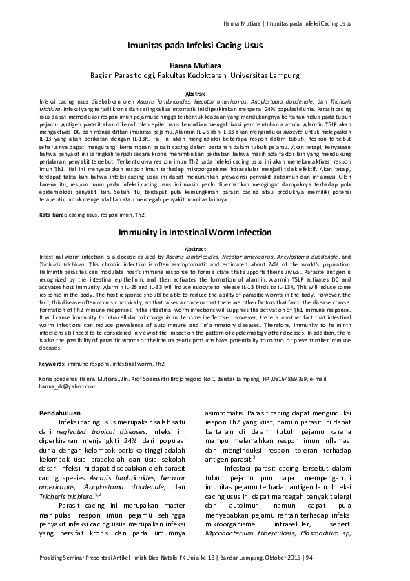 (PDF) Imunitas pada Infeksi Cacing Usus