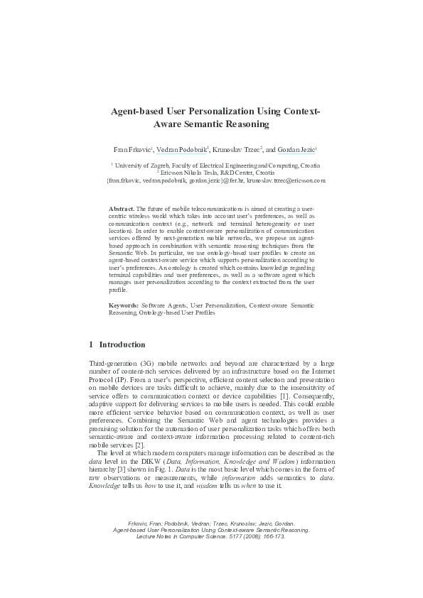 Pdf Agent Based User Personalization Using Context Aware Semantic Reasoning