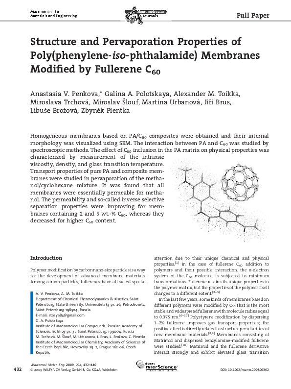 (PDF) Structure and Pervaporation Properties of Poly(phenylene- iso ...