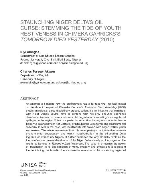 (PDF) STAUNCHING NIGER DELTA'S OIL CURSE: STEMMING THE TIDE OF YOUTH ...