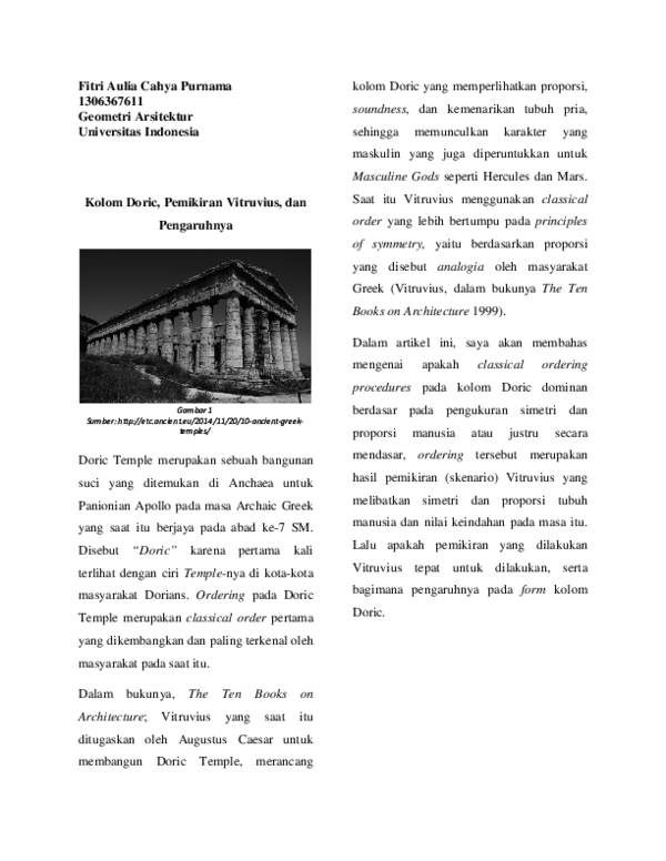 (PDF) Kolom Doric, Pemikiran Vitruvius, dan Pengaruhnya