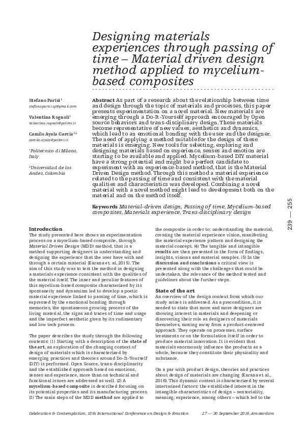 (PDF) Designing materials experiences through passing of time – Material driven design method ...