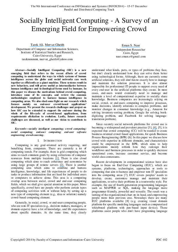 (PDF) Socially Intelligent Computing -A Survey of an Emerging Field for Empowering Crowd