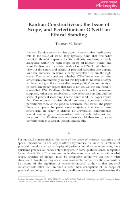 (PDF) Kantian Constructivism, the Issue of Scope, and Perfectionism: O ...