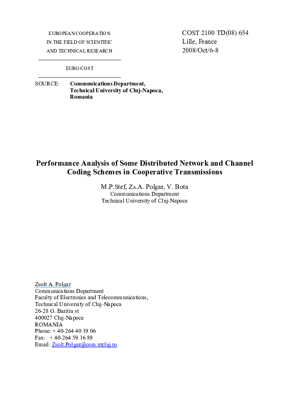 (PDF) Performance Analysis of Some Distributed Network and Channel Coding Schemes in Cooperative ...