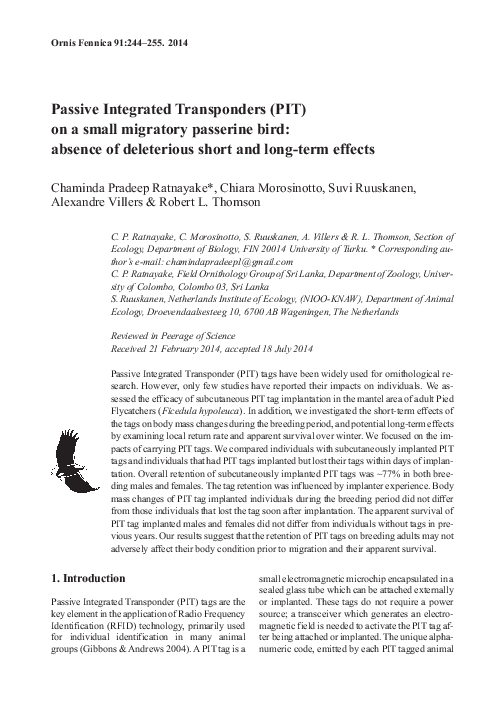 (PDF) Passive Integrated Transponders (PIT) on a small migratory ...