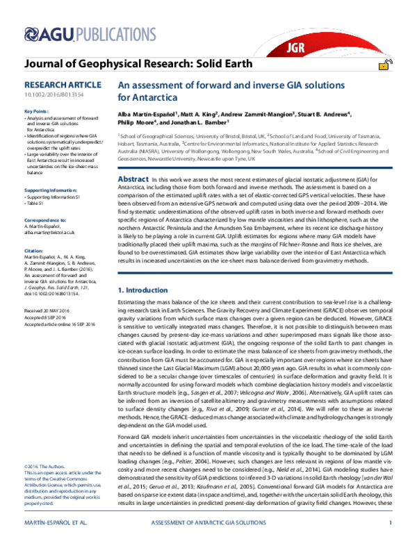(PDF) An assessment of forward and inverse GIA solutions for Antarctica
