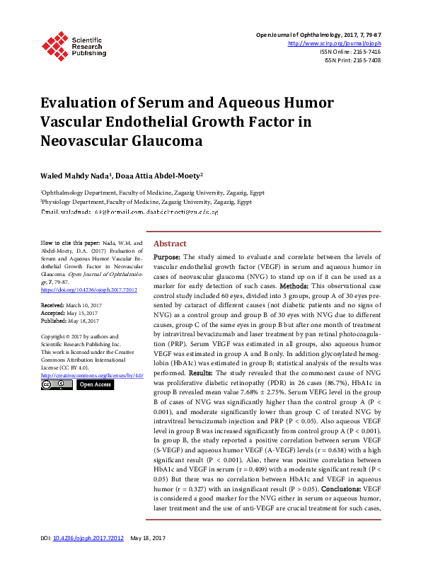(PDF) Evaluation of Serum and Aqueous Humor Vascular Endothelial Growth ...