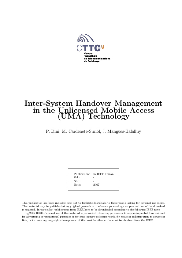 (PDF) Inter-System Handover Management in the Unlicensed Mobile Access ...